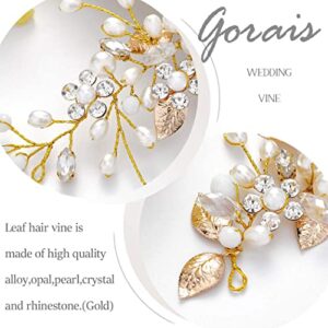 Gorais Bride Wedding Hair Vine Pearl Bridal Headpieces Leaf Hair Accessories for Women and Girls