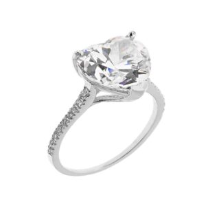 elegant 14k white gold diamond and heart-shaped cz engagement love ring (size 8)