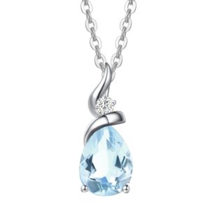 fancime aquamarine necklace march birthstone jewelry 14k solid white gold pear shaped teardrop pendant gifts for mom women