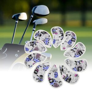 SEACLOUD 10pcs Golf Iron Head Cover UK Flag Putter Cover with Magnetic Closure Golf Club Headcover Blue