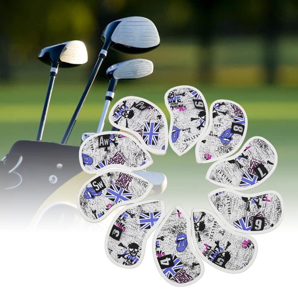 SEACLOUD 10pcs Golf Iron Head Cover UK Flag Putter Cover with Magnetic Closure Golf Club Headcover Blue