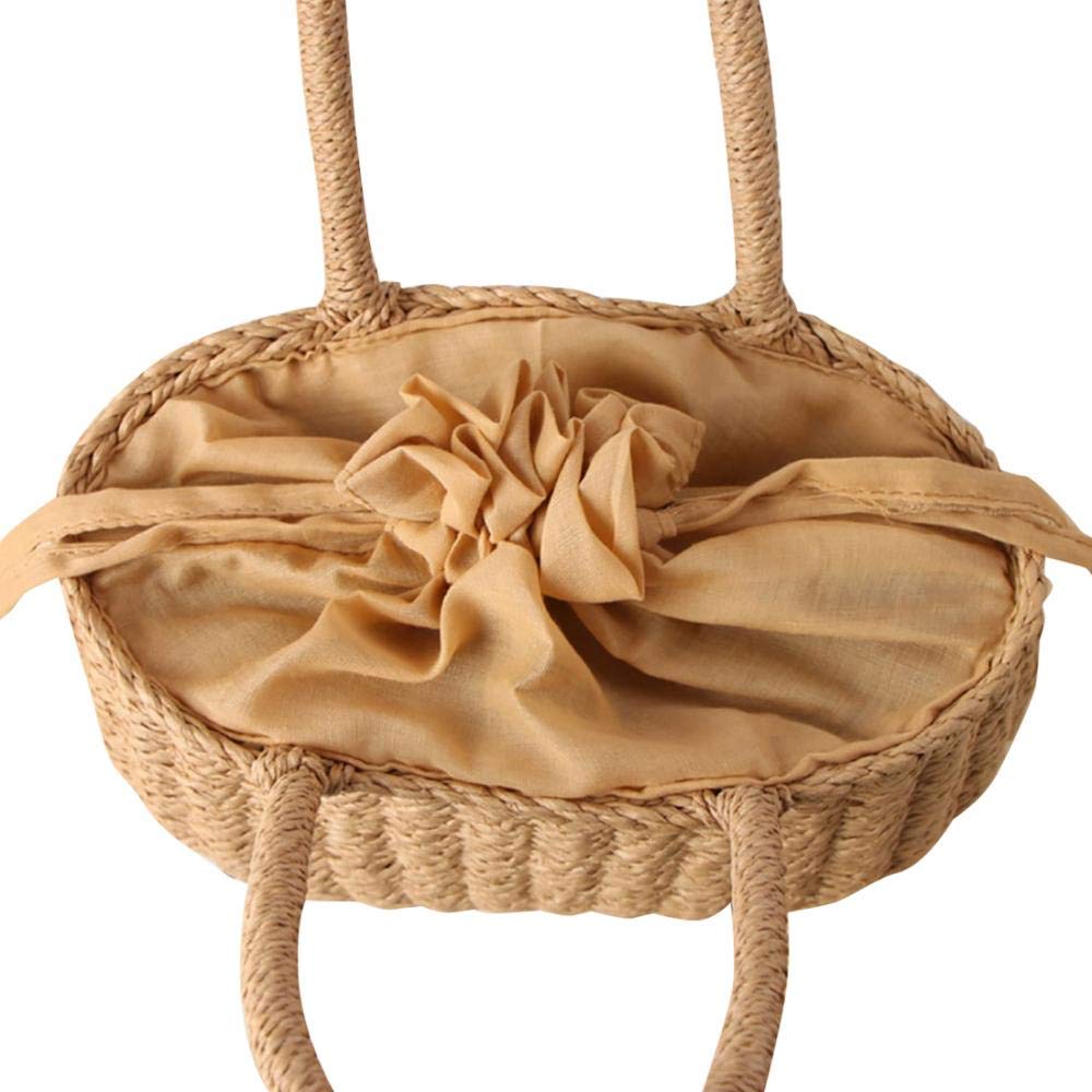 Gets Straw Bags for Women Hand-woven Small Hobo Bag Round Handle Ring Tote (Beige)