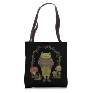 goblincore aesthetic frog mushroom cottagecore dark academia tote bag