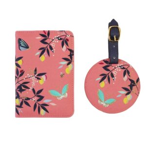 sara miller coral orchard butterfly travel set luggage tag and passport holder