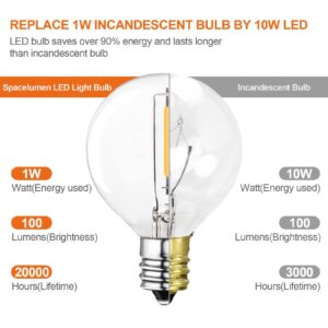 Spacelumen 2200K G40 LED Light Bulbs Replacement, 1W E12/C7 Screw Base Socket Glass Globe Warm White Light Bulbs for Indoor Outdoor String Lights 25 Pack