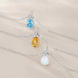 FANCIME Aquamarine Necklace March Birthstone Jewelry 14K Solid White Gold Pear Shaped Teardrop Pendant Gifts for Mom Women