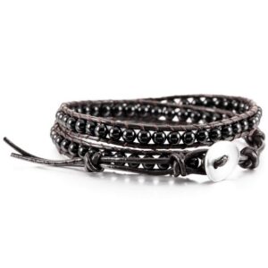 caiyao boho bracelets adjustable rope buckle handmade leather-wrapped bracelet jewelry bohemian style bracelets natural stone wrap bracelets variety beads strand bracelet -black