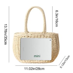 Gets Straw Bags for Women Hand-woven Small Hobo Bag Round Handle Ring Tote (Beige)