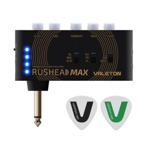 valeton guitar headphone amplifier multi effects pocket rechargeable mini practice amplifier rushead max (include 2 additional guitar picks)