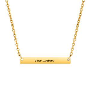 mrenite 10k 14k 18k solid yellow gold personalized horizontal bar necklace – engravable blessings letters nameplate bar pendant - custom any name gift for women (slim bar)