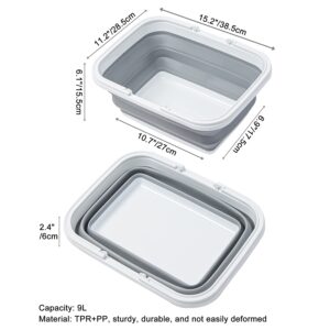 AUTODECO 2 Pack Collapsible Sink with Handle Towel, 2.37 Gal / 9L Foldable Wash Basin for Washing Dishes, Camping, Hiking and Home Gray and Blue