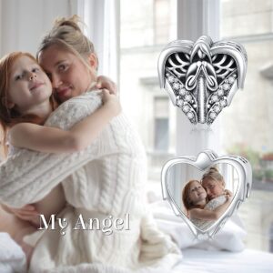 LONAGO Guardian Angel Wing Heart Photo Charm Personalized for Bracelet Custom Person Pet Cat Dog's Picture Bead Charm