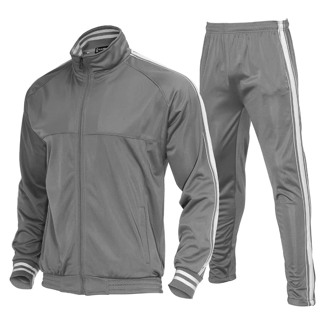 R RAMBLER 1985 Zusmen Mens Athletic 2 Piece Tracksuit Sets Casual Jogging Suits Full Zip Sports Set Stand-up collar Sweatsuit fo Men Gray3XL