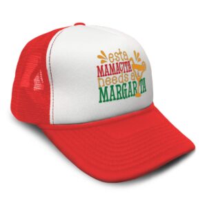 trucker hat esta mamacita needs a margarita cinco de mayo snapback baseball cap for men & women adjustable polyester red design only