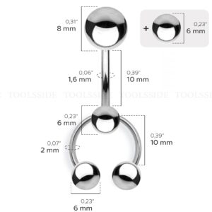 TOOLSSIDE VCH Jewelry Vertical Hood Piercing For Women - 4 Balls Surgical Steel Horseshoe & Barbell Combo for VCH Piercing - 14G Curved Barbell Genital Piercing, Stainless Steel, surgical steel