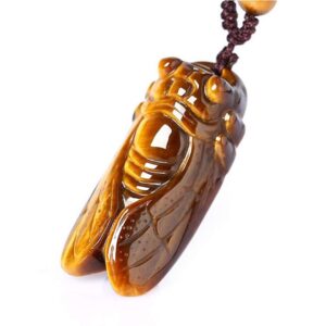 mqrhn energy healing tiger's eye cicada pendant necklace with chain for women men boyfriend girlfriend father mother son daughter lucky amulet fine jewelry gifts