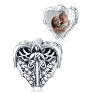 lonago guardian angel wing heart photo charm personalized for bracelet custom person pet cat dog's picture bead charm