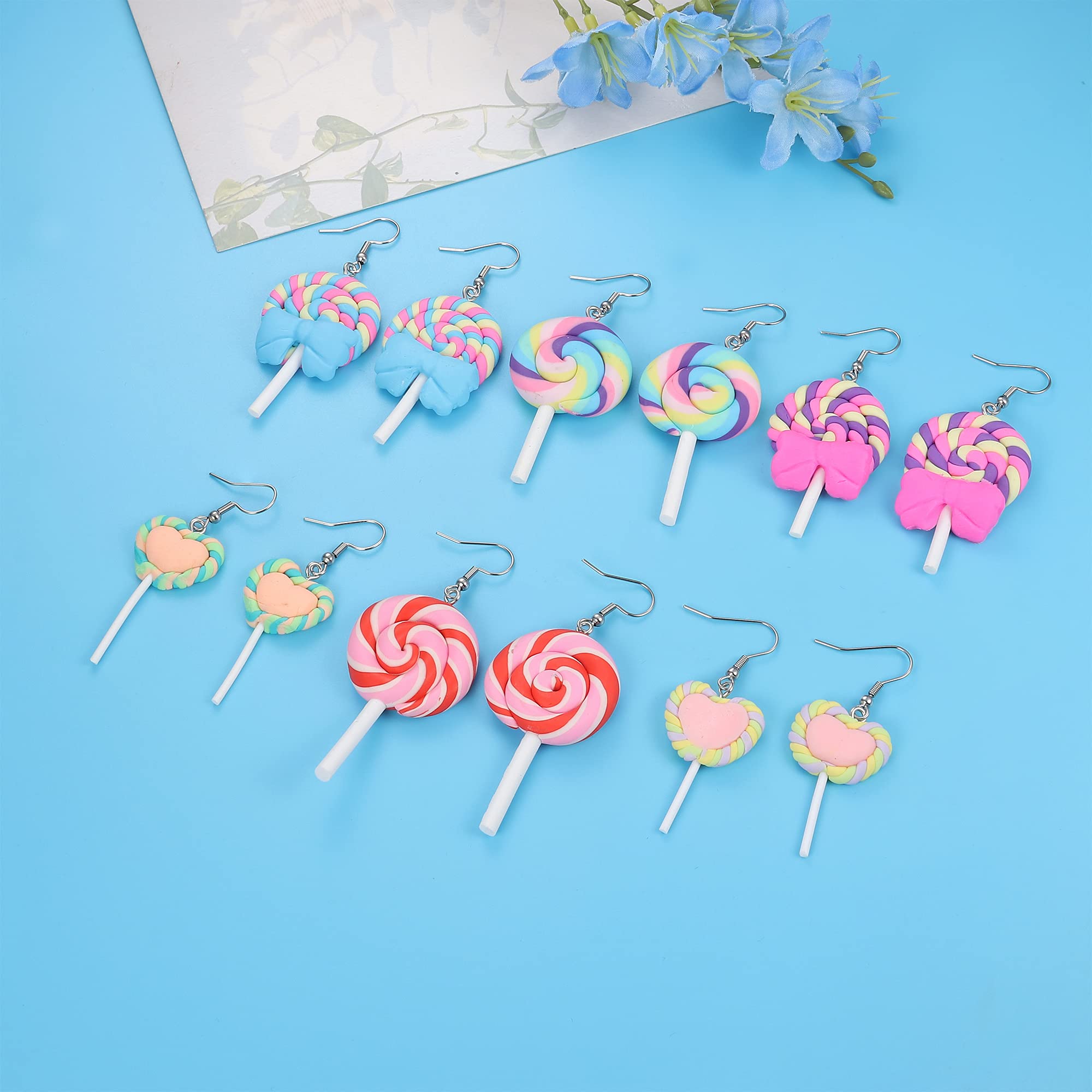 Ubjuliwa 12 Pairs Creative Unique Simulation Cute Colorful Resin Candy Dangle Earring Handmade Kawaii Food Earrings Set for Women Jewelry