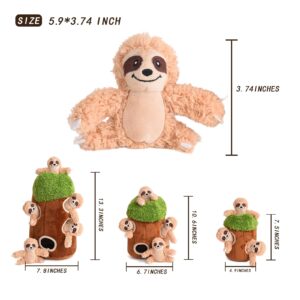 okegztoa Interactive Squeaky Dog Toys Plush Sloth Dog Toy, Stuffing Woodland Friends Burrow, Squeaky Plush Dog Toy for Small Medium Large Dogs (Small)