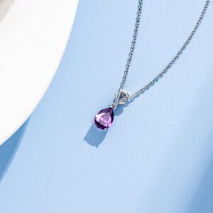 FANCIME Natural Amethyst Necklace 14K Solid White Gold Teardrop Pendant February Birthstone Jewelry Gifts for Mom Women