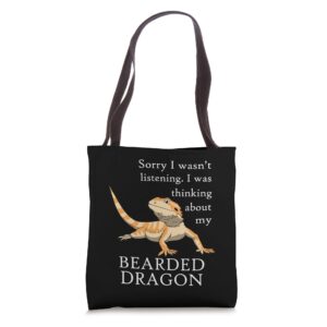 thinking about my bearded dragon funny lizard tote bag