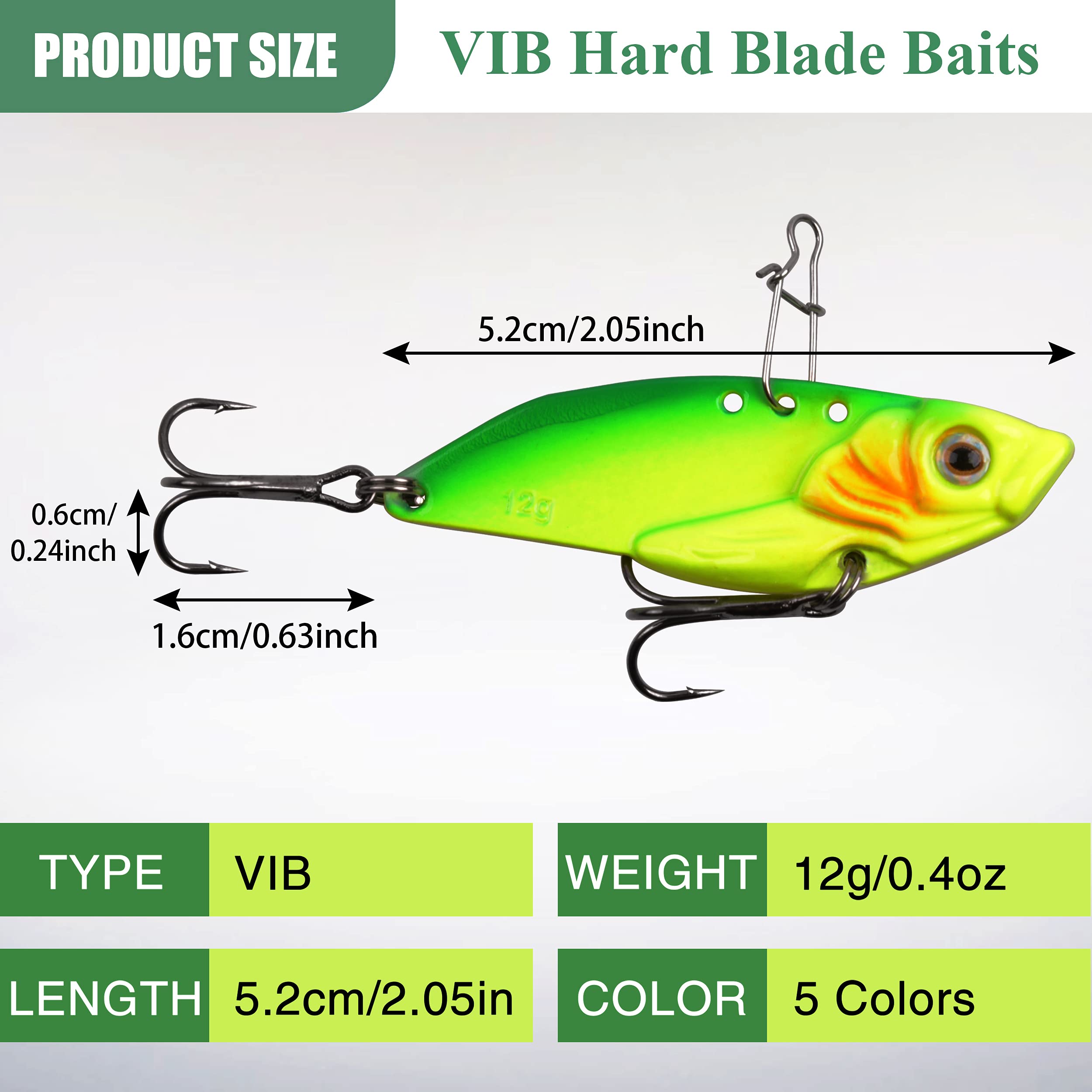 Blade Bait Fishing Spoon Lures, 5pcs Hard Metal Blade Baits VIB Lures for Bass Walleye Trout Spinner Spoon Blade Swimbait Freshwater Saltwater Fishing Tackle Lures