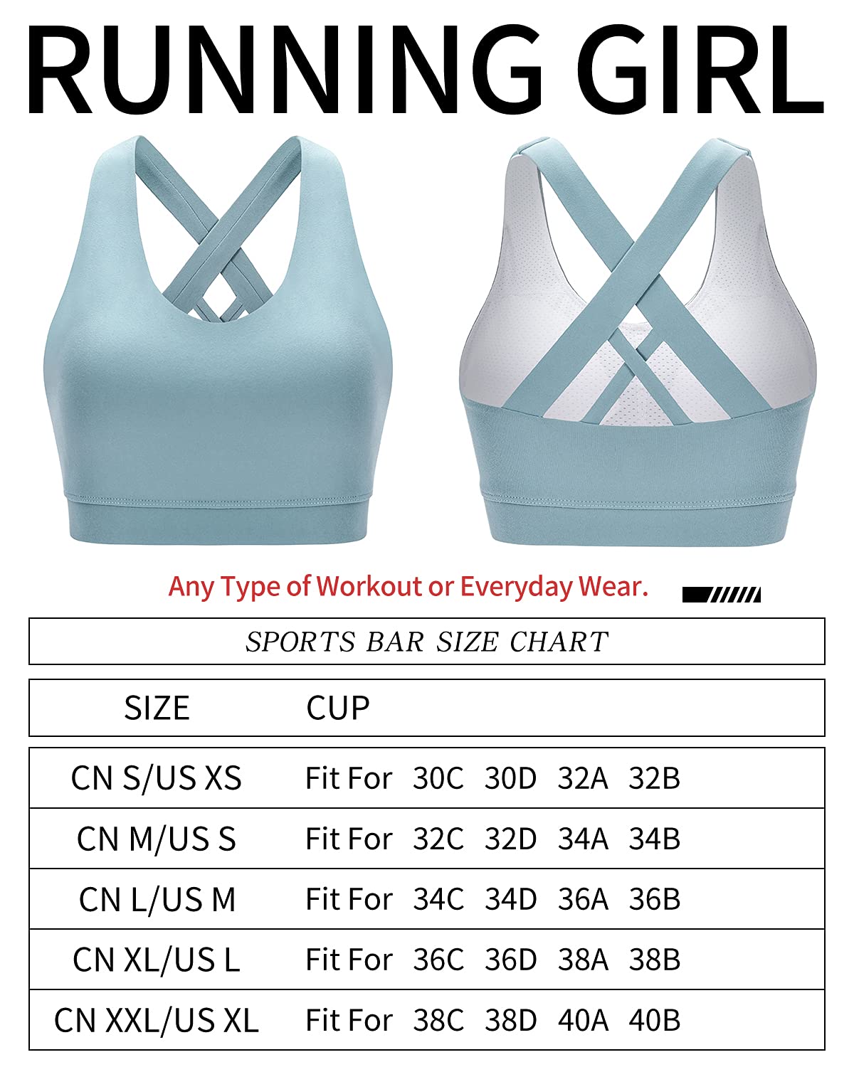 RUNNING GIRL Sports Bra for Women, Criss-Cross Back Padded Strappy Sports Bras Medium Support Yoga Bra with Removable Cups (WX2353D-Opal green, XL)