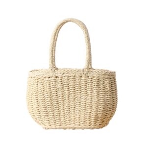 gets straw bags for women hand-woven small hobo bag round handle ring tote (beige)