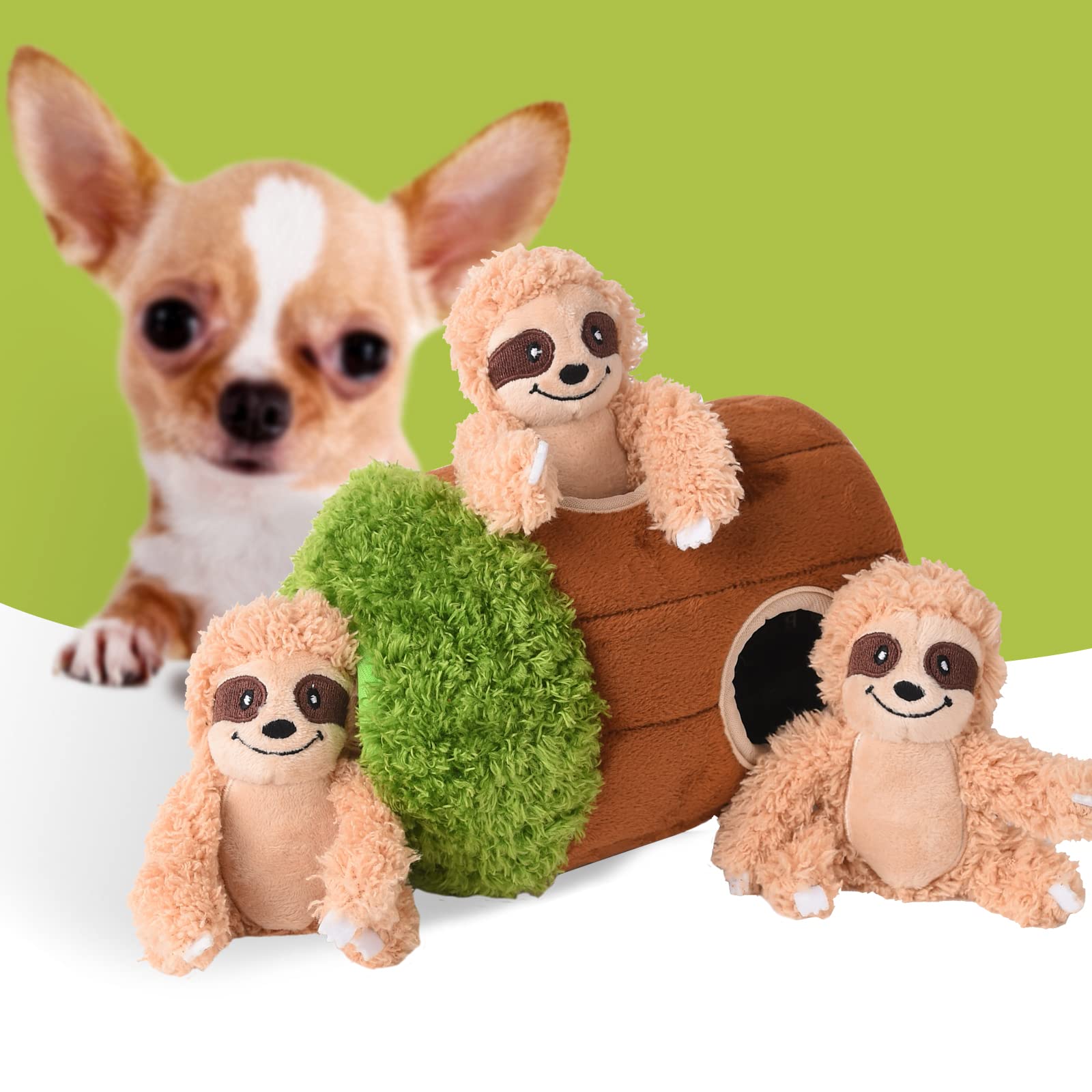 okegztoa Interactive Squeaky Dog Toys Plush Sloth Dog Toy, Stuffing Woodland Friends Burrow, Squeaky Plush Dog Toy for Small Medium Large Dogs (Small)