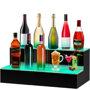 vevor led lighted liquor bottle display shelf, 16-inch led bar shelves for liquor, 2-step lighted liquor bottle shelf for home/commercial bar, acrylic lighted bottle display with remote & app control