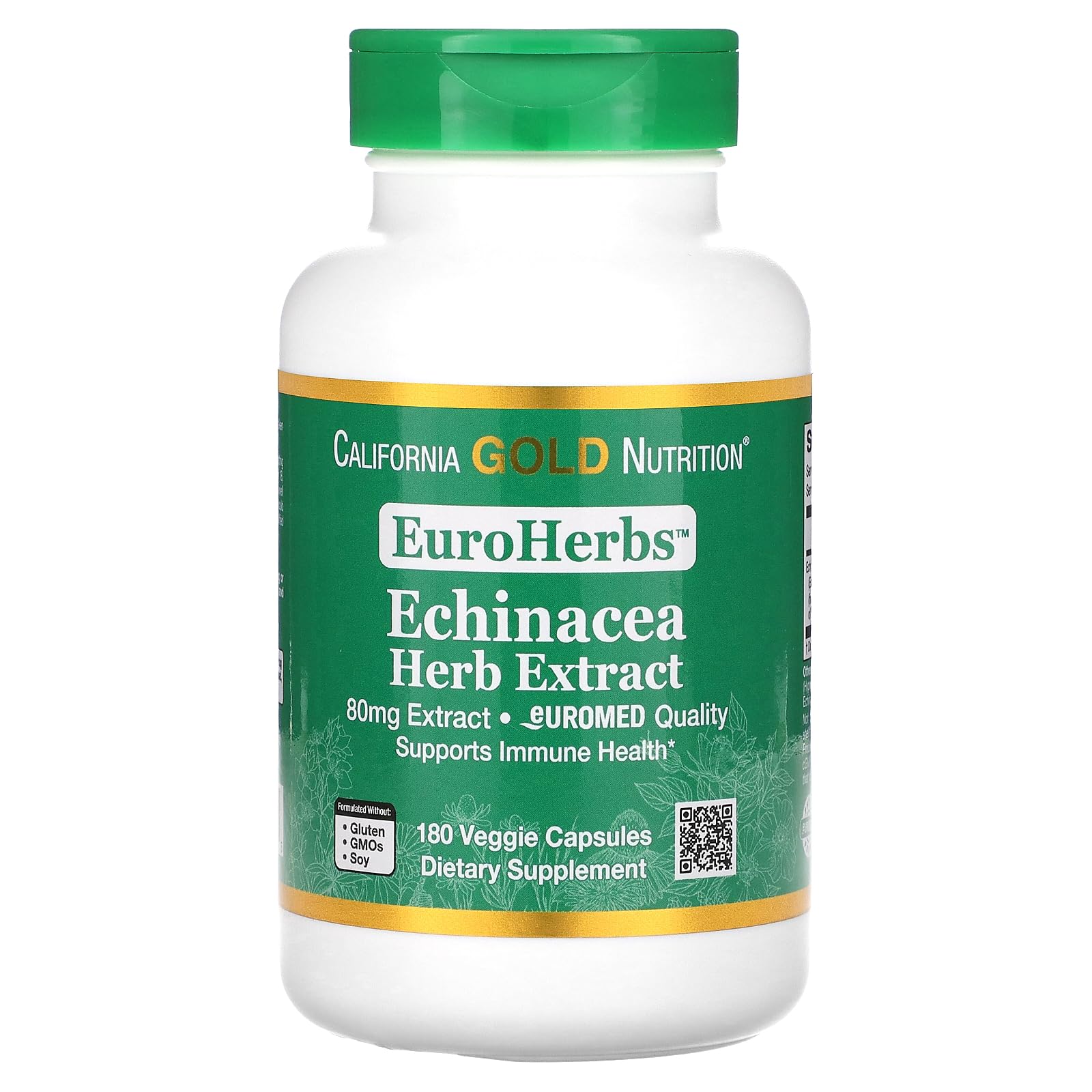 California Gold Nutrition EuroHerbs, Echinacea Herb Extract, Euromed Quality, 80 mg, 180 Veggie Capsules