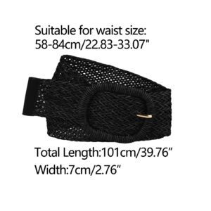 Allegra K Women Wide Waist Belts Braided Woven Belts for Dress Chunky Buckle 58-84cm/22.83-33.07" Black