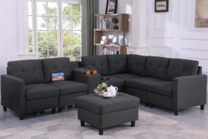 asunflower sectional sofa ottoman set modular couch with console cup holder,6 seater modern sectional couches for livning room corner l shape fabric sofa couch with charge ports, dark grey