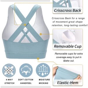 RUNNING GIRL Sports Bra for Women, Criss-Cross Back Padded Strappy Sports Bras Medium Support Yoga Bra with Removable Cups (WX2353D-Opal green, XL)