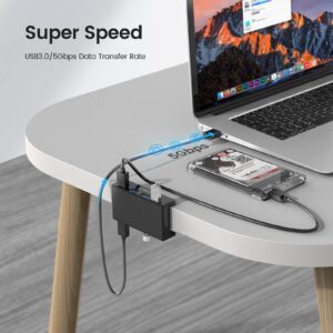 ORICO USB 3.0 Clamp Hub, Aluminum 4-Port USB Hub 3.0 with Extra Power Supply Port and 4.92 FT USB Data Cable, Desktop Powered USB Hub for imac/Laptop/PC (Black)