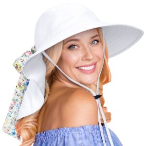 tirrinia stylish garden hats with large brim, adjustable safari neck cover, and floral ribbon