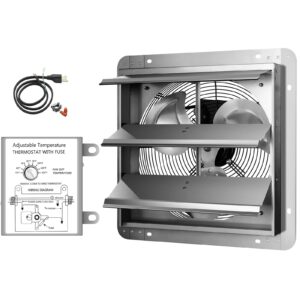 ipower 14 inch shutter exhaust fan aluminum high speed 1600rpm, 2000 cfm, silver, with adjustable programmable thermostat