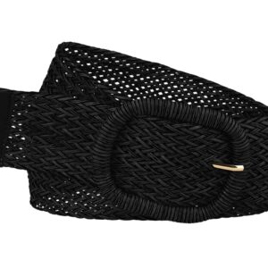 Allegra K Women Wide Waist Belts Braided Woven Belts for Dress Chunky Buckle 58-84cm/22.83-33.07" Black