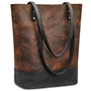 s-zone leather tote bag for women genuine leather shoulder purse vintage handbag two tone with a luggage sleeve