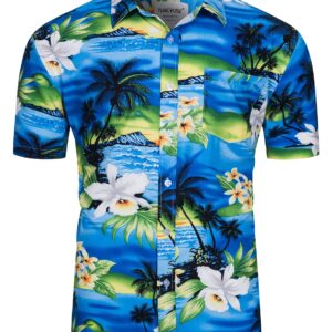 TUNEVUSE Men Hawaiian Shirt and Short Set 2 Picece Beach Outfit Summer Tropical Floral Print Matching Luau Short Suits Flower Print Light Blue XX-Large