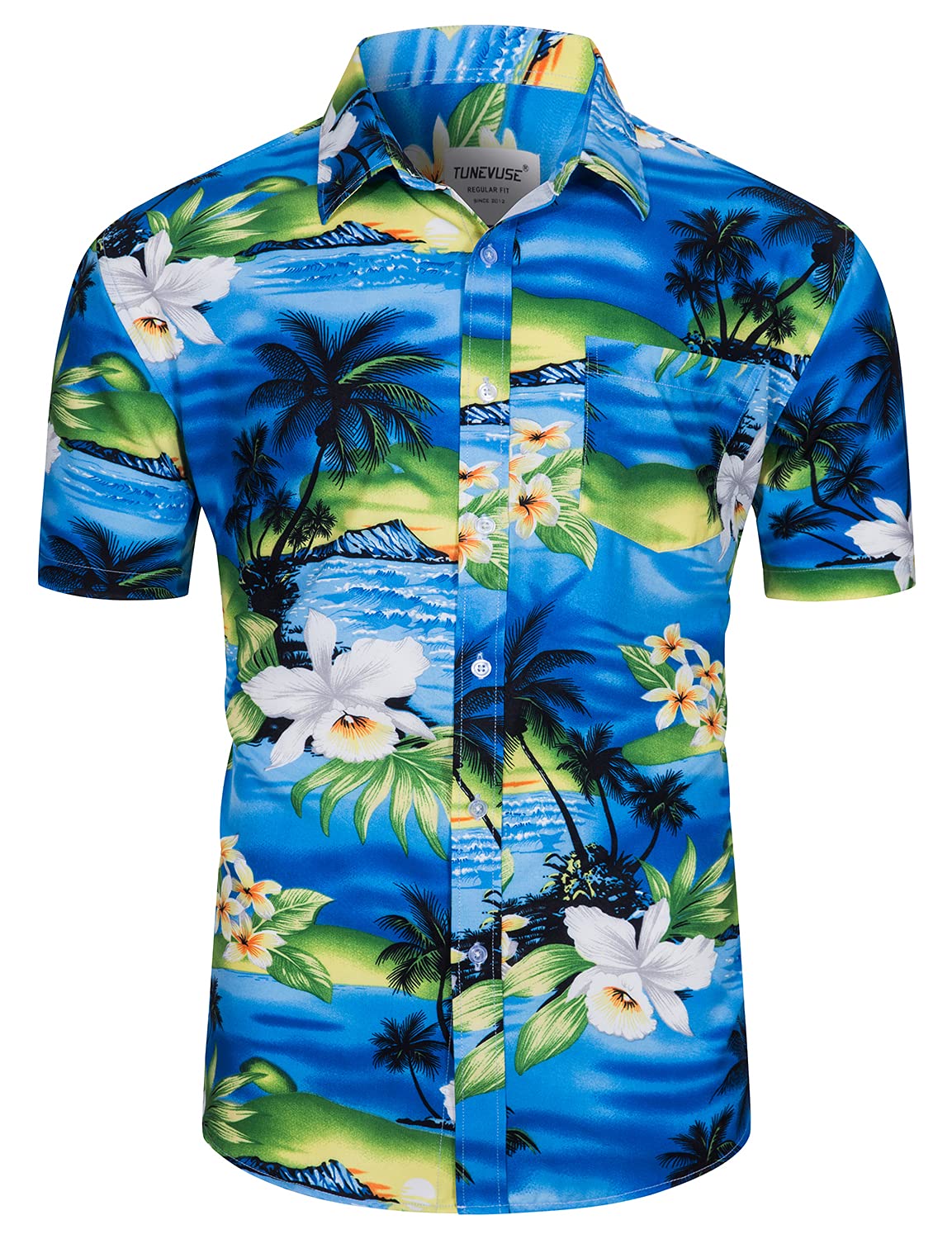 TUNEVUSE Men Hawaiian Shirt and Short Set 2 Picece Beach Outfit Summer Tropical Floral Print Matching Luau Short Suits Flower Print Light Blue XX-Large