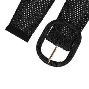 Allegra K Women Wide Waist Belts Braided Woven Belts for Dress Chunky Buckle 58-84cm/22.83-33.07" Black