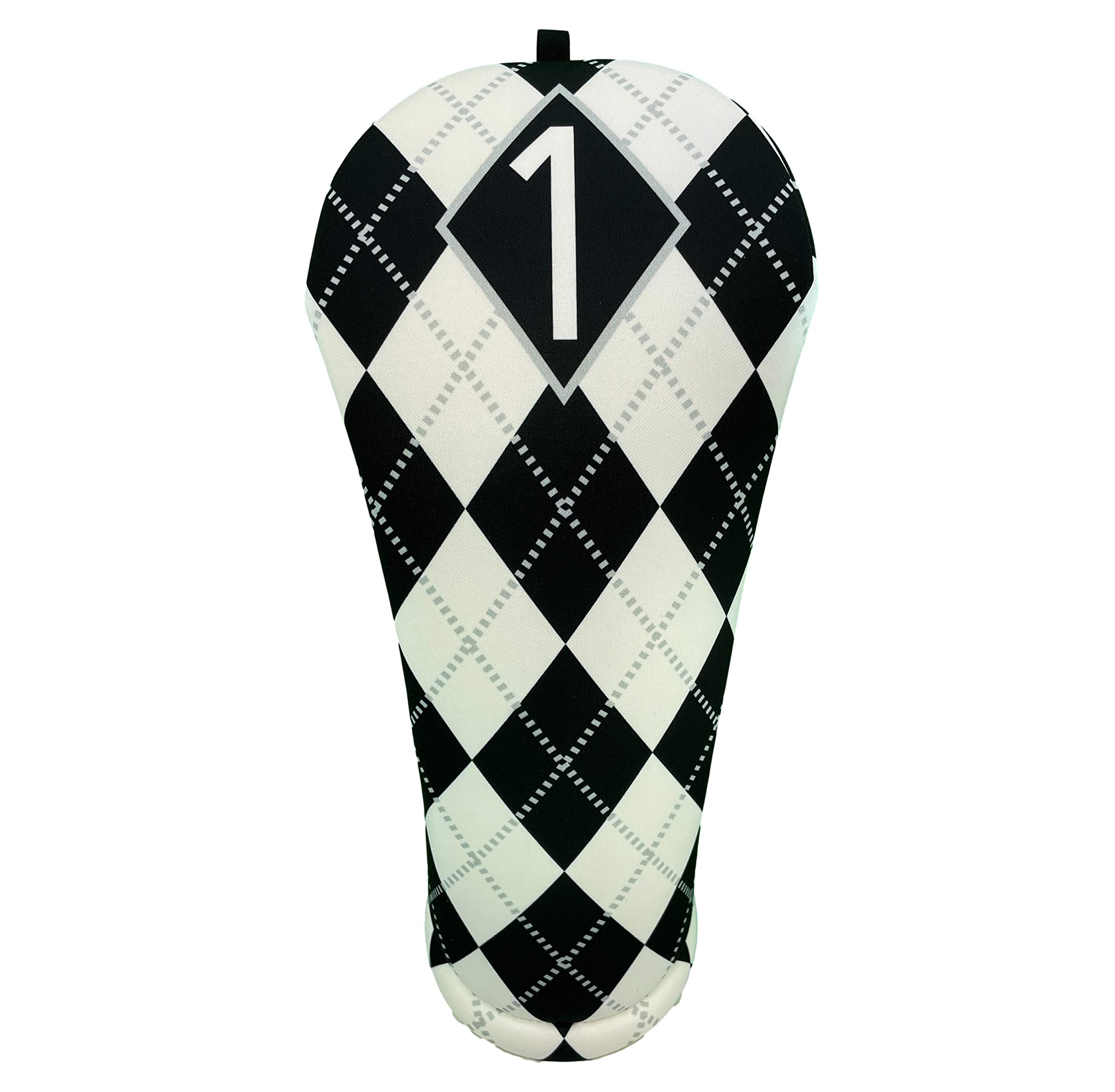 Women's Black & White Argyle Driver 460cc Club Headcover Handmade by BeeJos