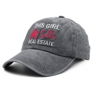 waldeal women's this girl real estate baseball cap adjustable washed twill cotton dad hat grey