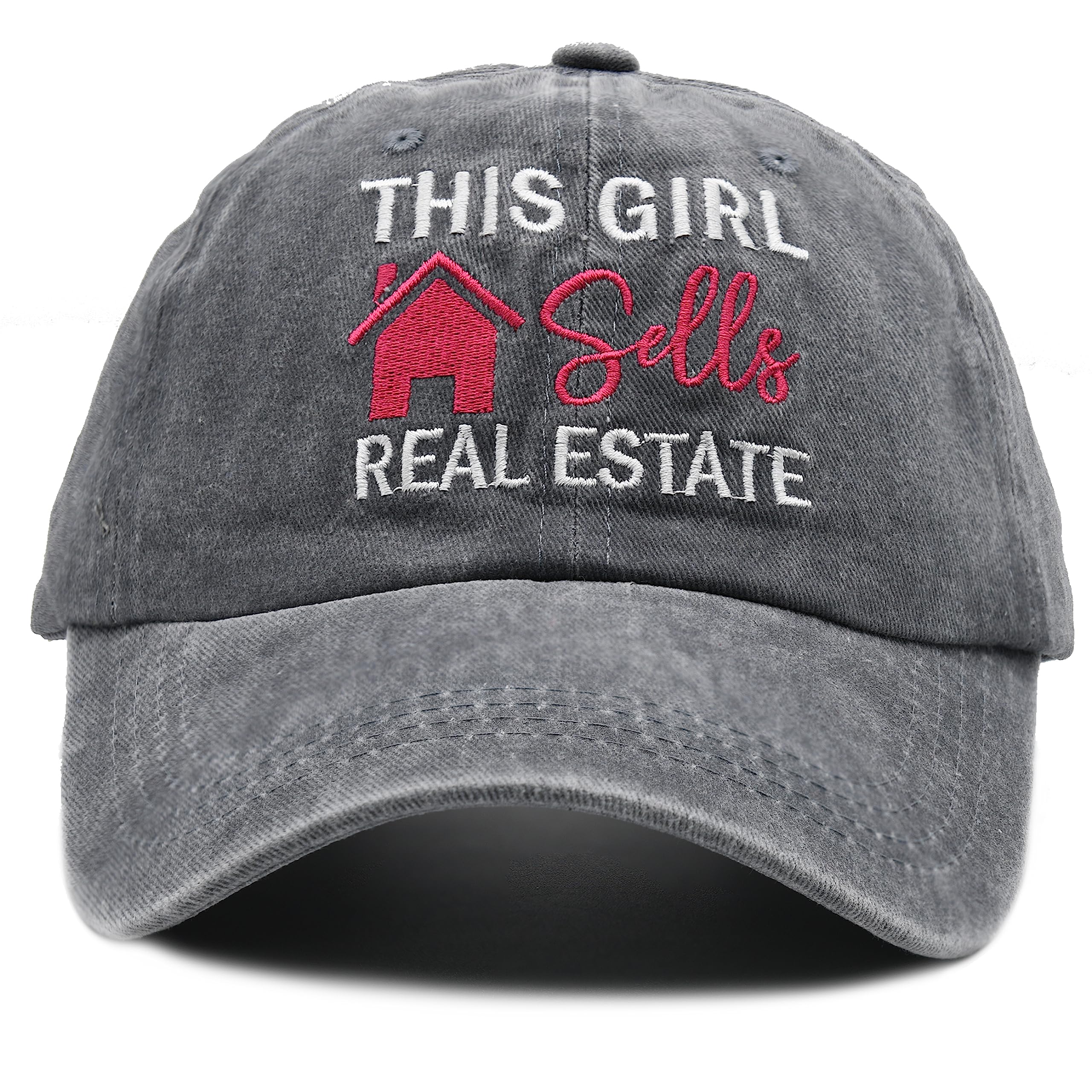 Waldeal Women's This Girl Real Estate Baseball Cap Adjustable Washed Twill Cotton Dad Hat Grey