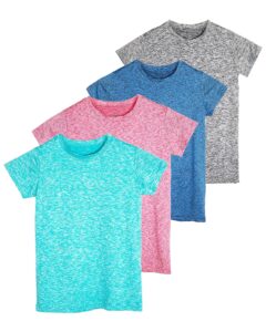 real essentials 4 pack: girls short sleeve shirts tees active quick dry fit crew neck t-shirt active athletic tops soccer sports yoga young teen chica's kids zebra summer clothes - set 2, m (10-12)