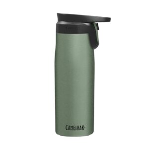 camelbak forge flow coffee & travel mug, insulated stainless steel - non-slip silicon base - easy one-handed operation - 20oz, moss