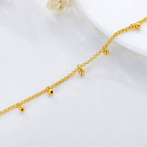 SISGEM 18K Real Gold Women Bracelet, Yellow Gold Diamond Cut Balls Bracelet Italian Mesh Link Chain Bracelet Jewelry Giftd for Her, Wife, Mom, 6.5" - 7.5"