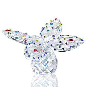 qfkris large crystal butterfly 4'' width glass figurines collectibles with crystal ball base cut glass ornament statue animal collectible