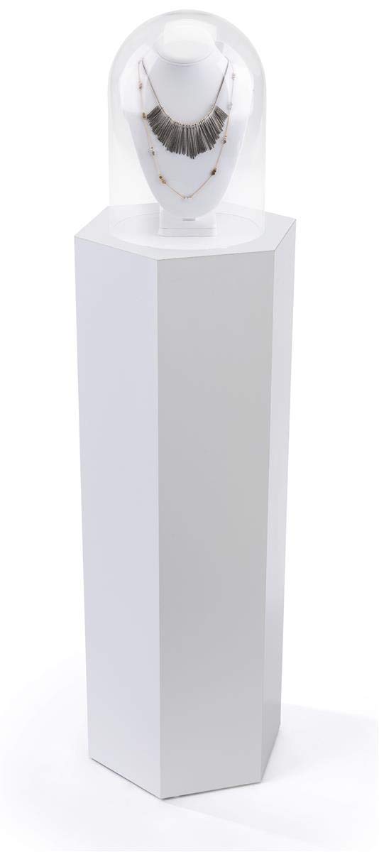 Displays2go Hexagon Pedestal Showcase, Laminated Particle Board - White (SMHEXPD36WHT)